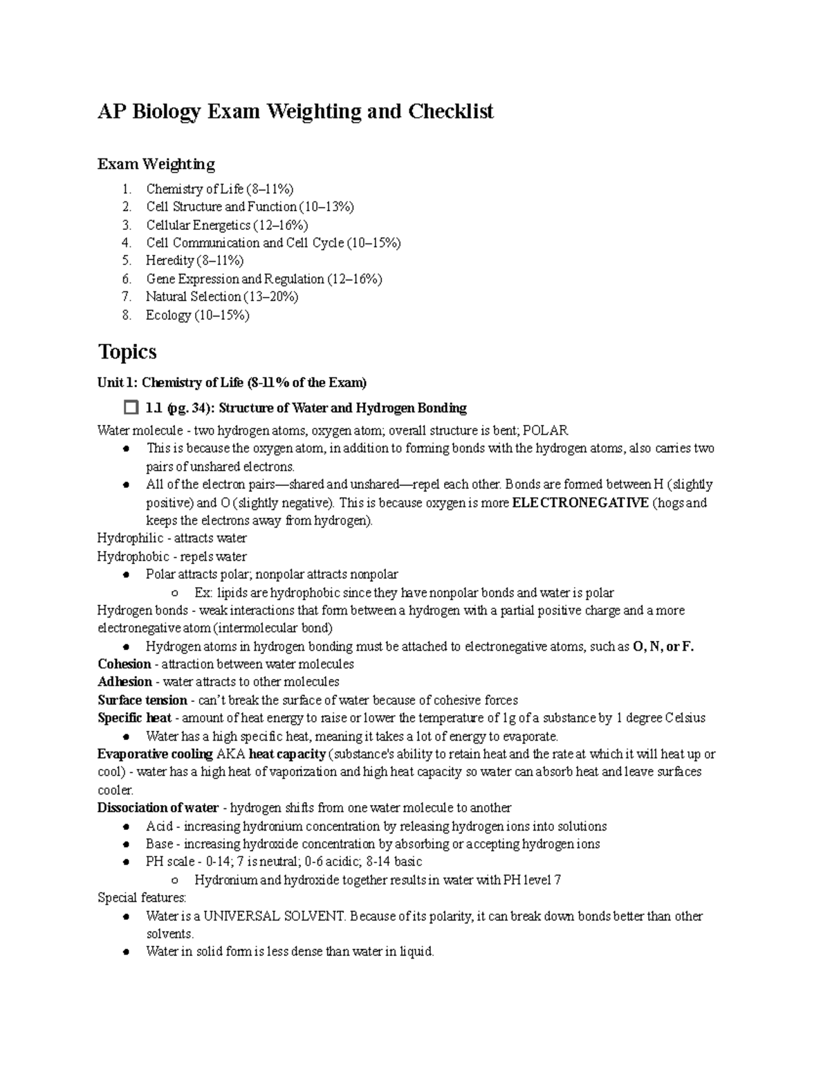AP Bio Exam Study Guide: Key Topics & Concepts Summary - Studocu