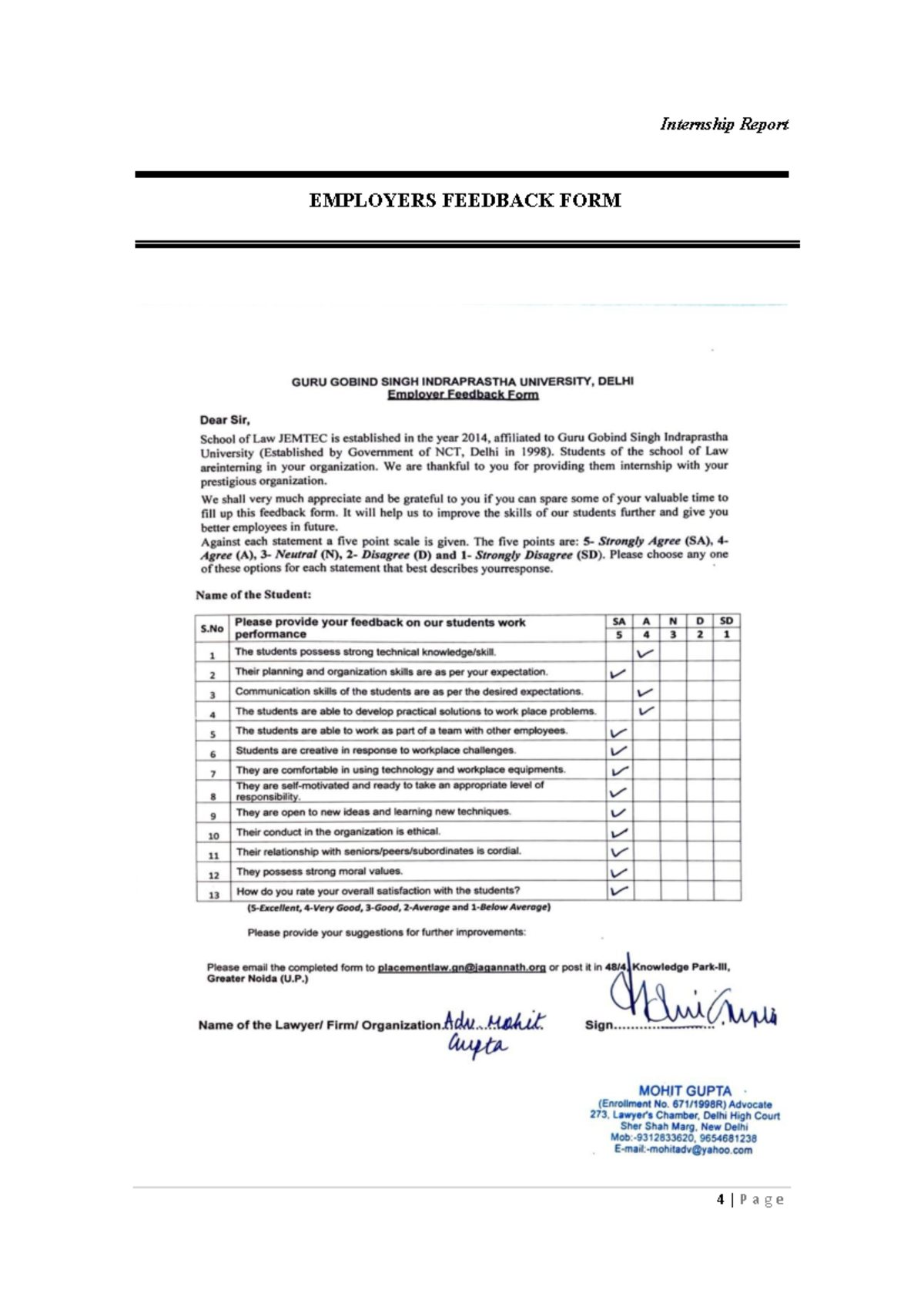 Internship Feedback Form: Comprehensive Evaluation for Interns - Studocu