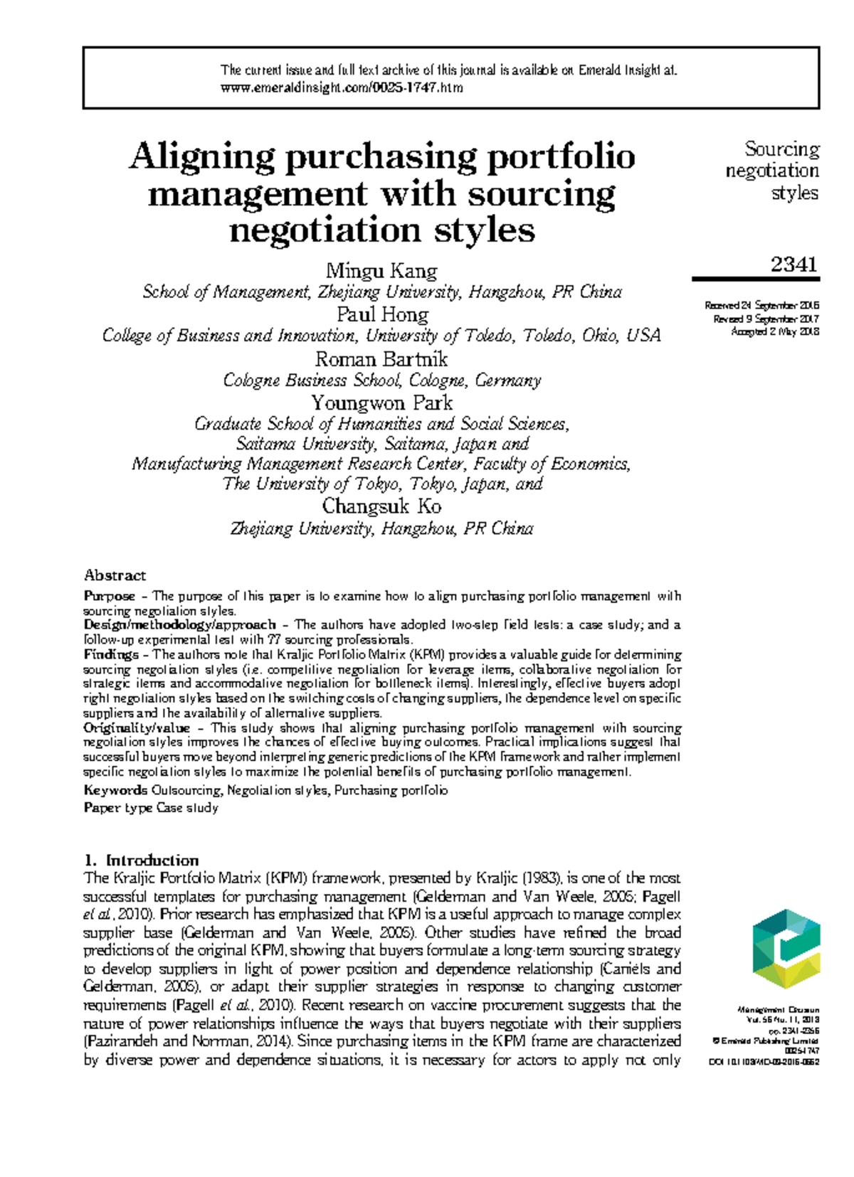 Aligning Purchasing Portfolio Management with Sourcing Negotiation ...