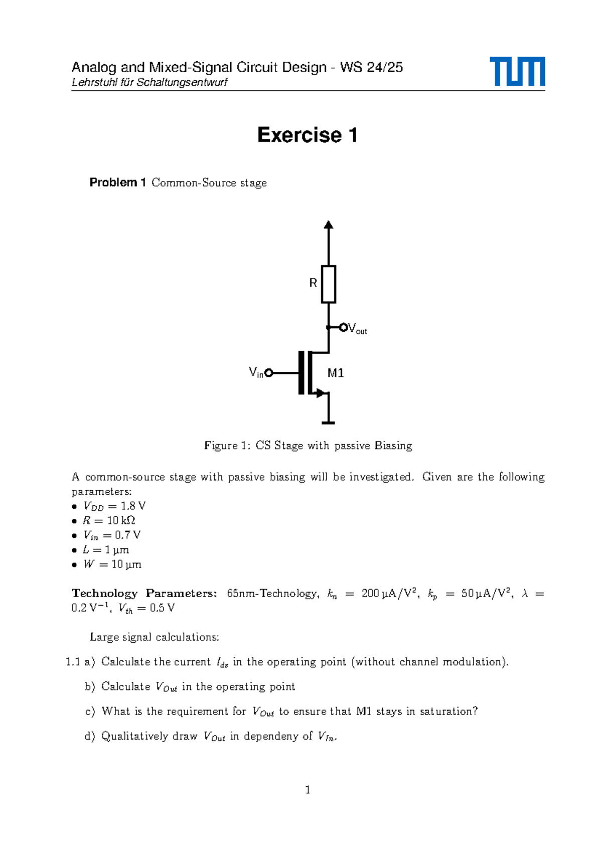 Analog and Mixed-Signal Circuit Design - Exercise 1 Analysis - Studocu