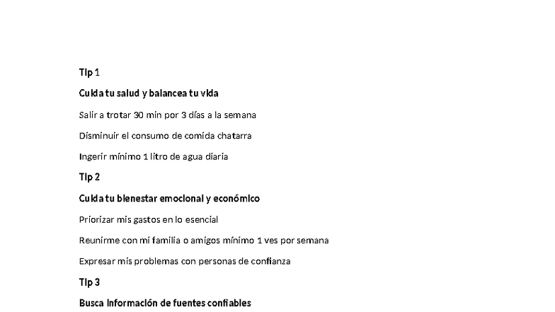 IVU Actividad 2: Consejos para el Bienestar Integral y Académico - Studocu