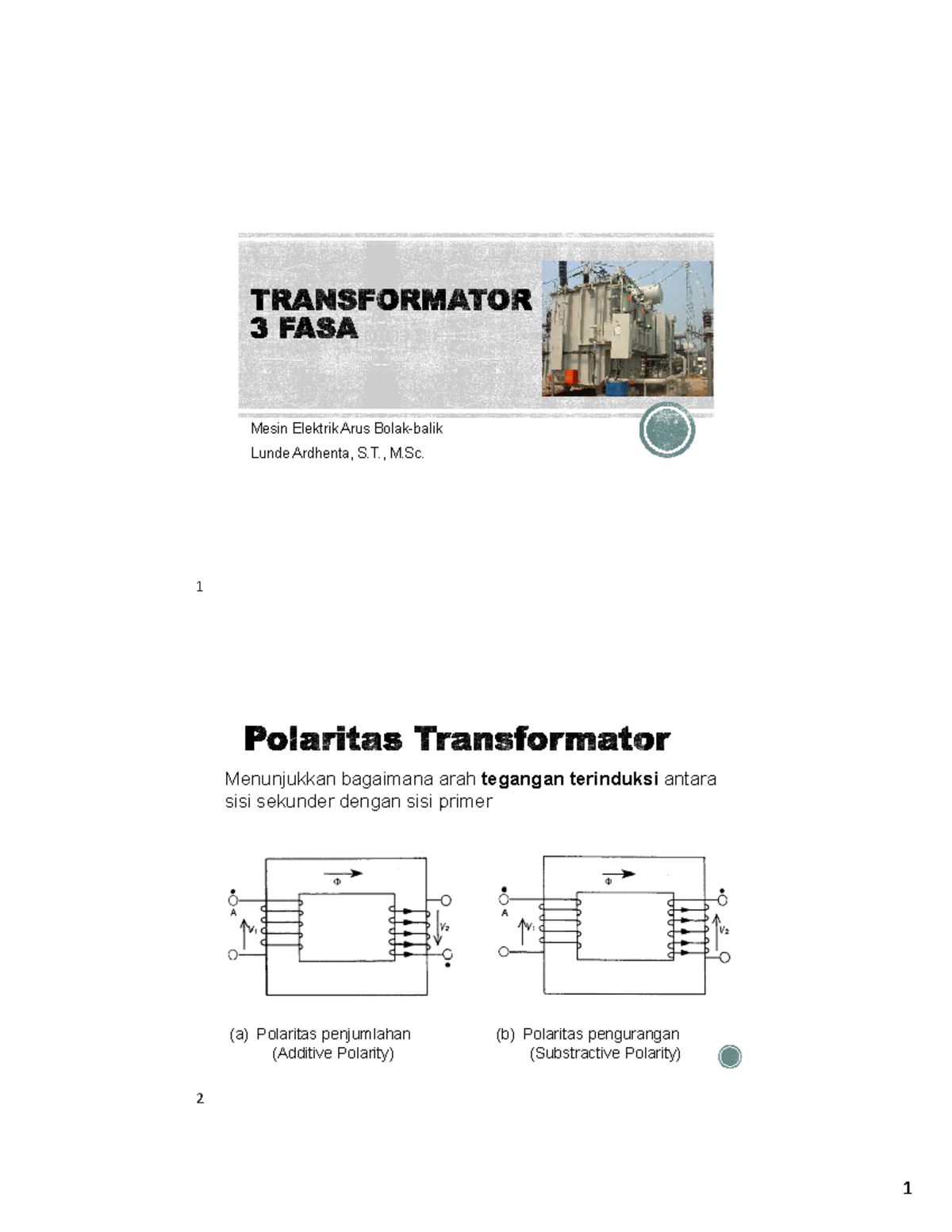 3 Fasa Transformator - Pemahaman, Polaritas, dan Contoh Soal - Studocu