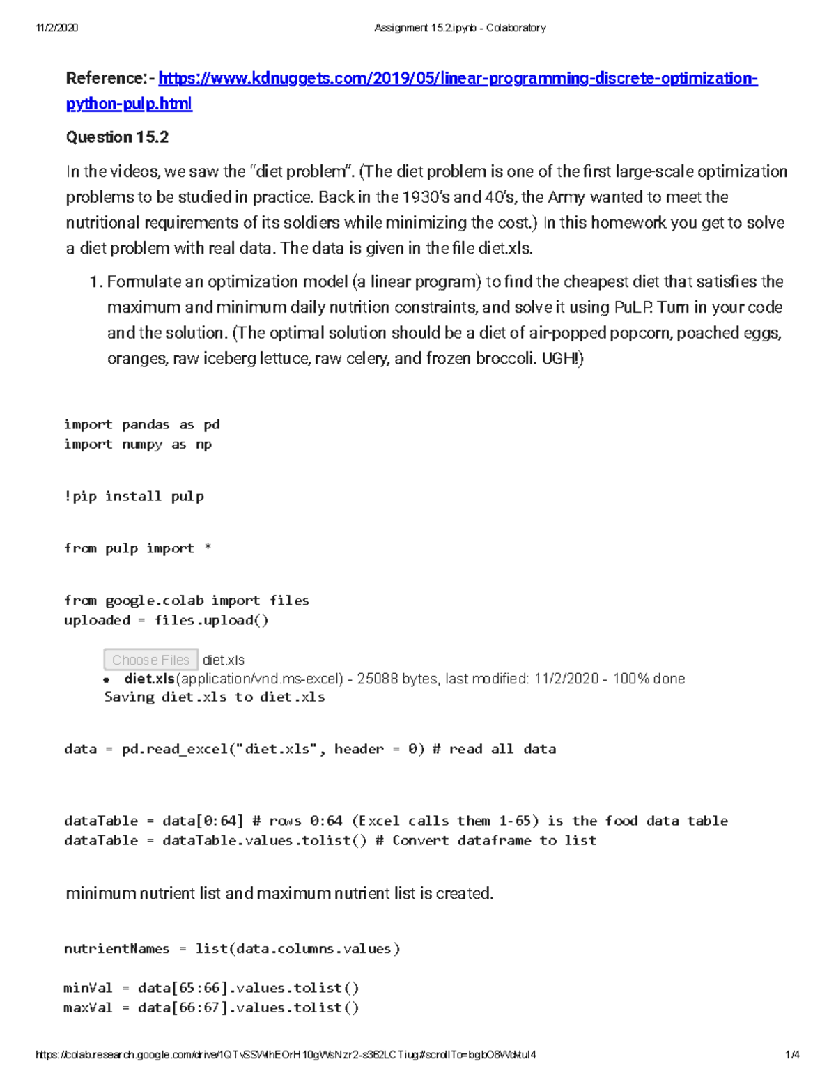 AD HW11 Full - Homework#11 - Optimization - 11/2/2020 Assignment 15.2 ...