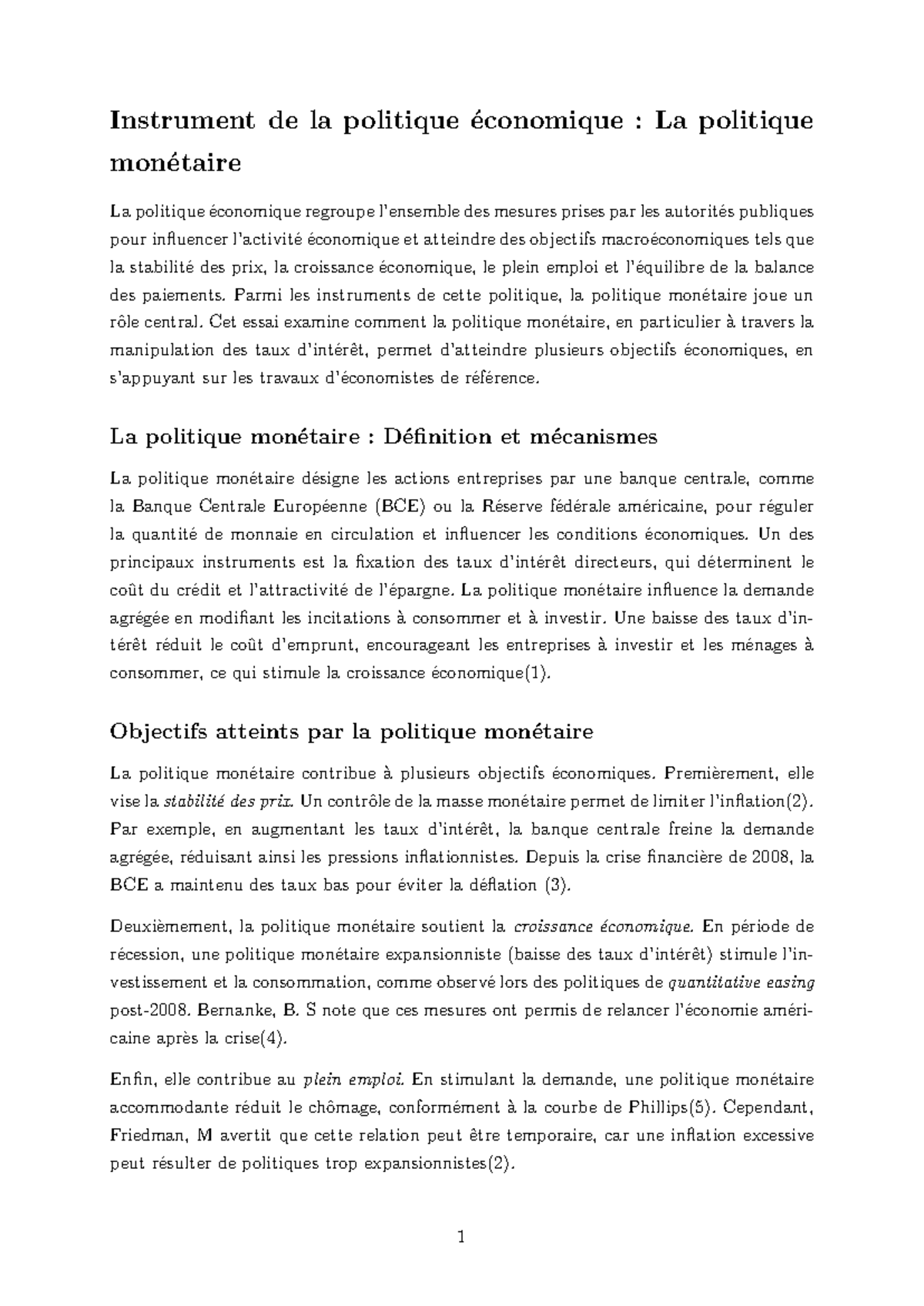 Politique Économique : Rôle et Impact de la Politique Monétaire - Studocu