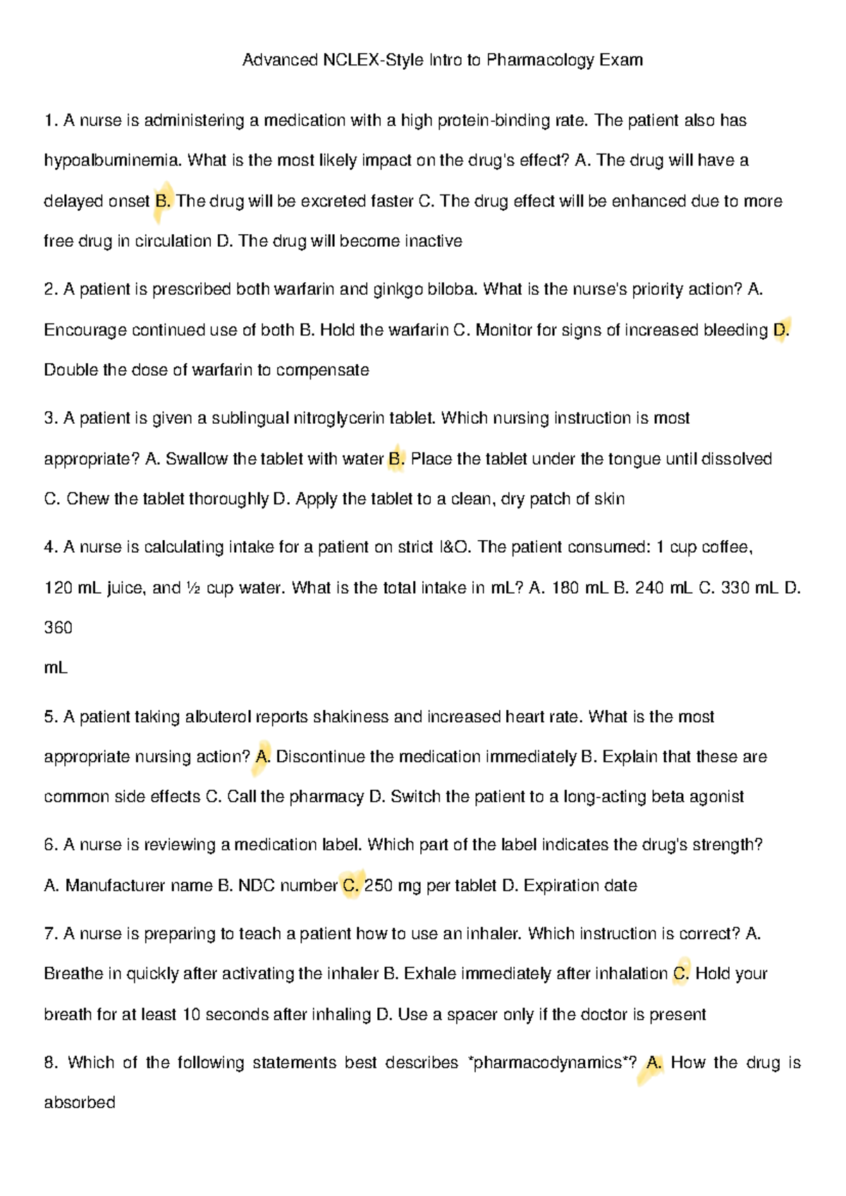 Advanced NCLEX Pharmacology Exam 1: Key Concepts and Questions - Studocu