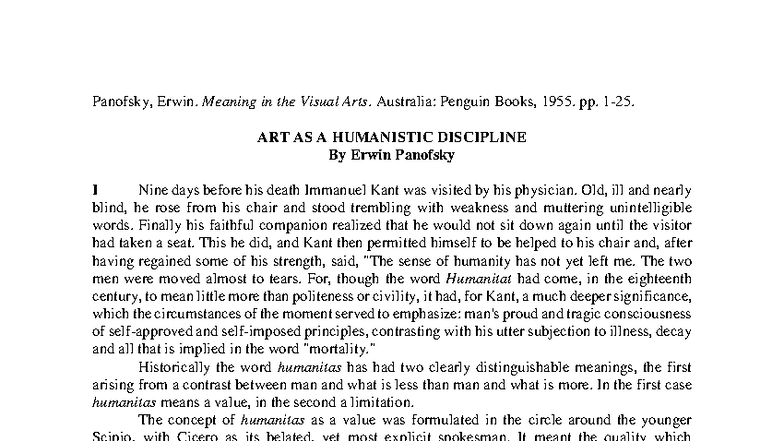 ART 101: Panofsky's Humanistic Perspective on Visual Arts - Studocu