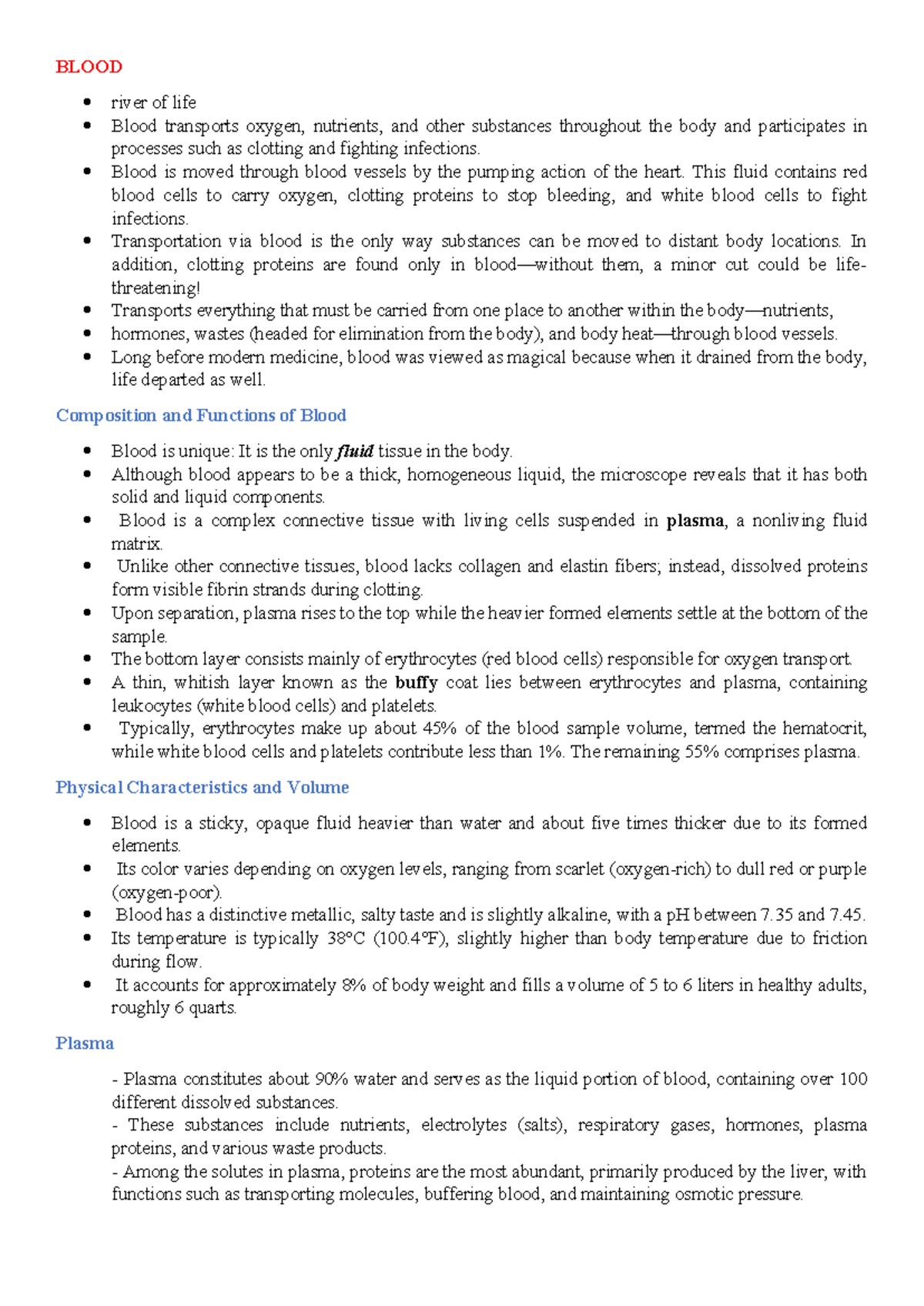 BLOOD 101: Composition, Functions, and Hemostasis Overview - Studocu