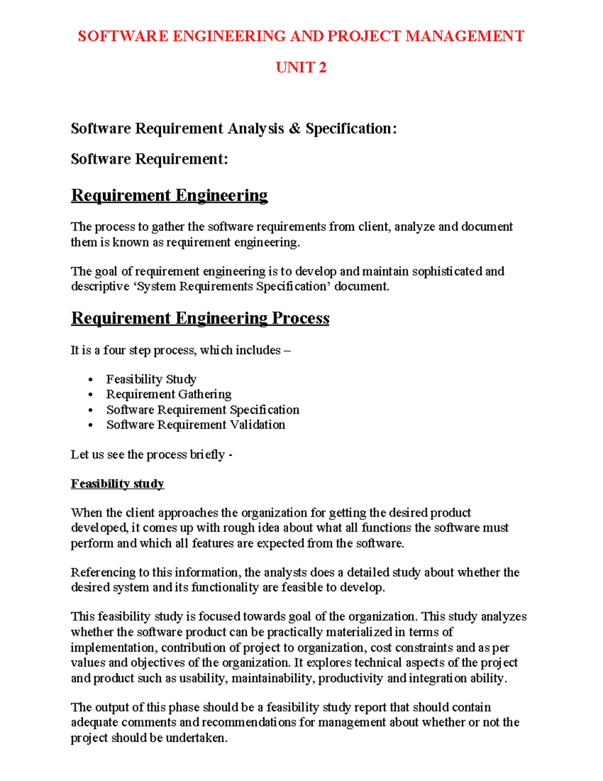 SEPM Unit 2 Lecture Notes: Software Requirements Analysis & Design ...