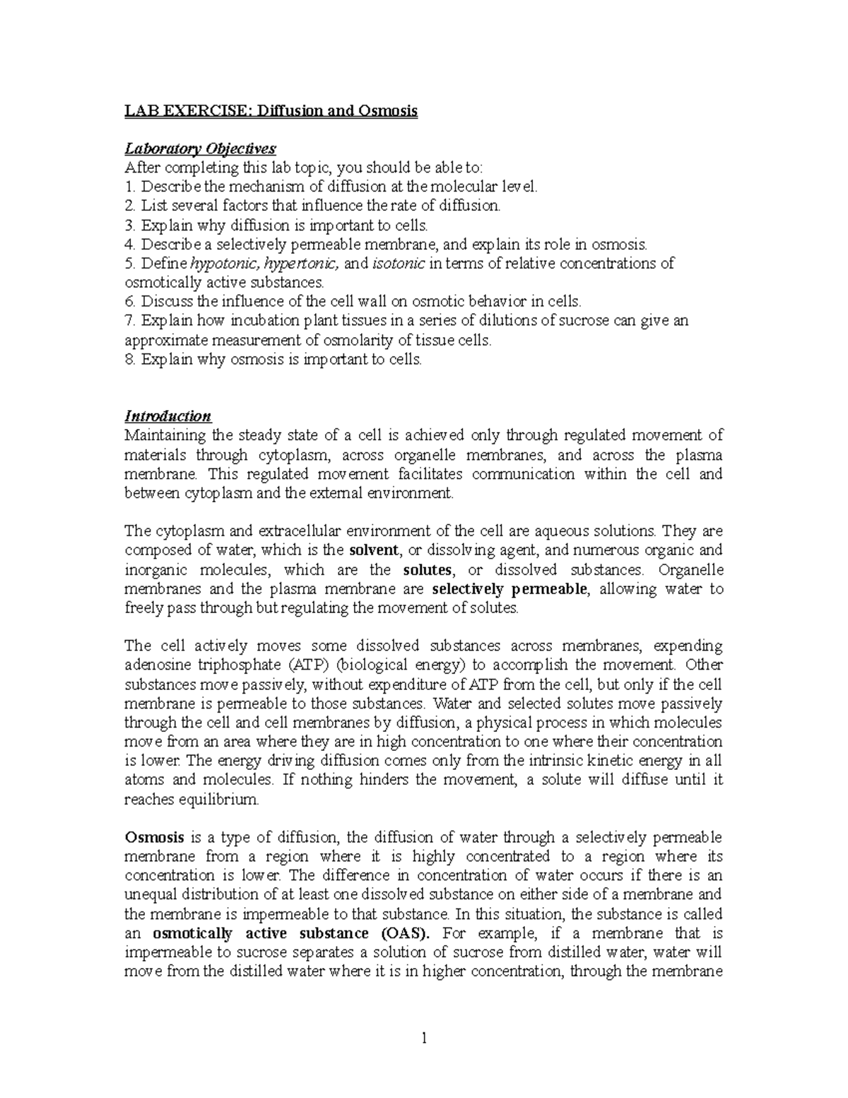 Diffusion and Osmosis - Practical introduction and procedures - LAB ...