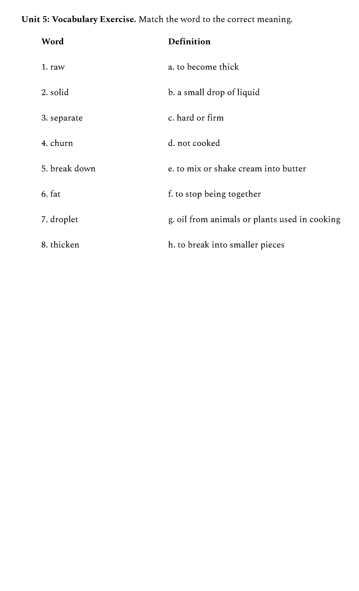Vocabulary Activity - Practice Exercises Materials for Students in ...