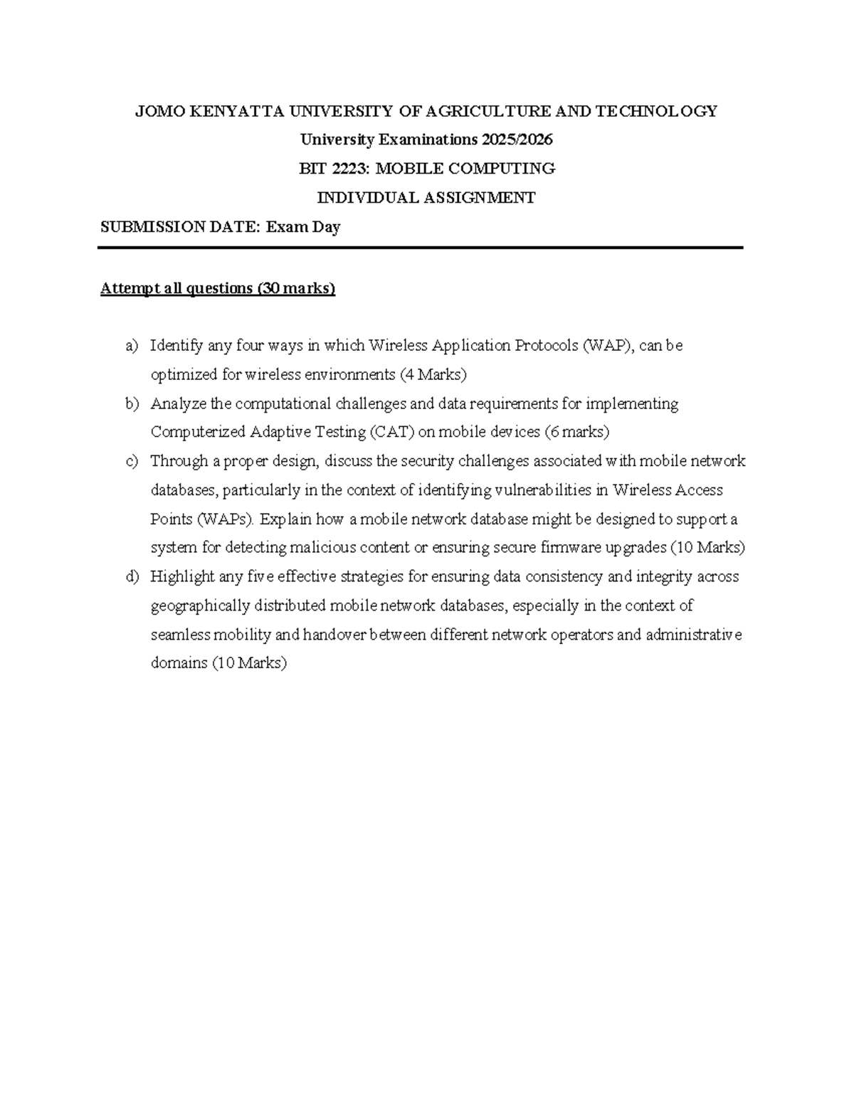 BIT 2223 Mobile Computing Individual Assignment Overview - Studocu
