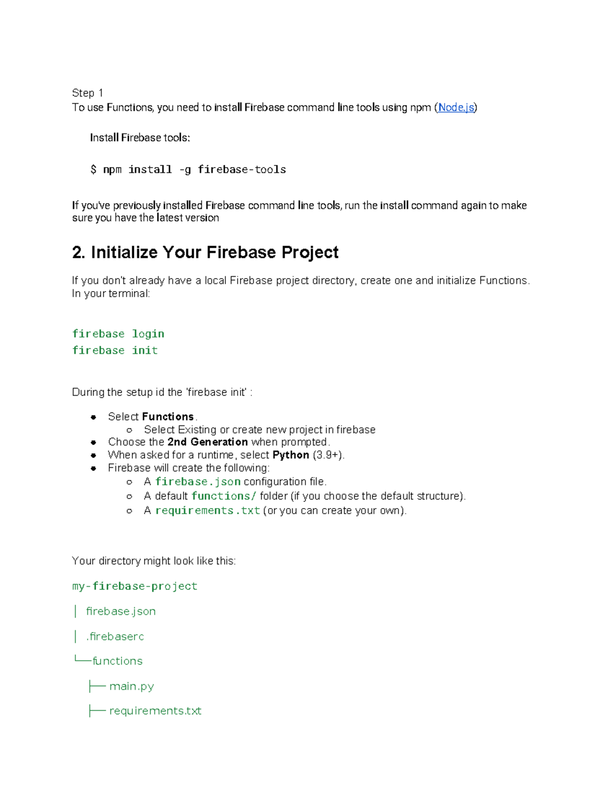 Firebase Function Documentation: Setting Up and Using Functions - Studocu