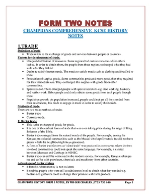 F2 KCSE History: Comprehensive Trade Notes - Champs 2023 - Studocu