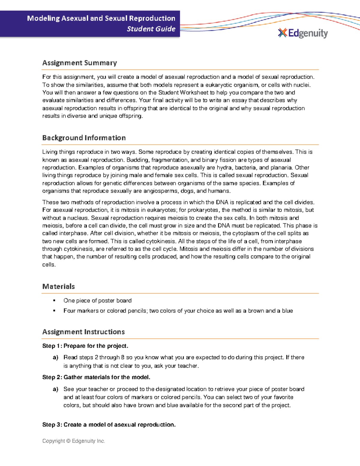 Modeling Asexual & Sexual Reproduction - Student Guide Assignment - Studocu