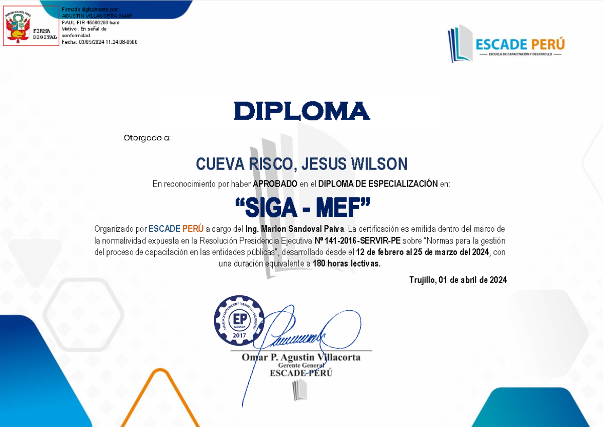 Diploma de Especialización - CUEVA RISCO, JESUS WILSON - Studocu