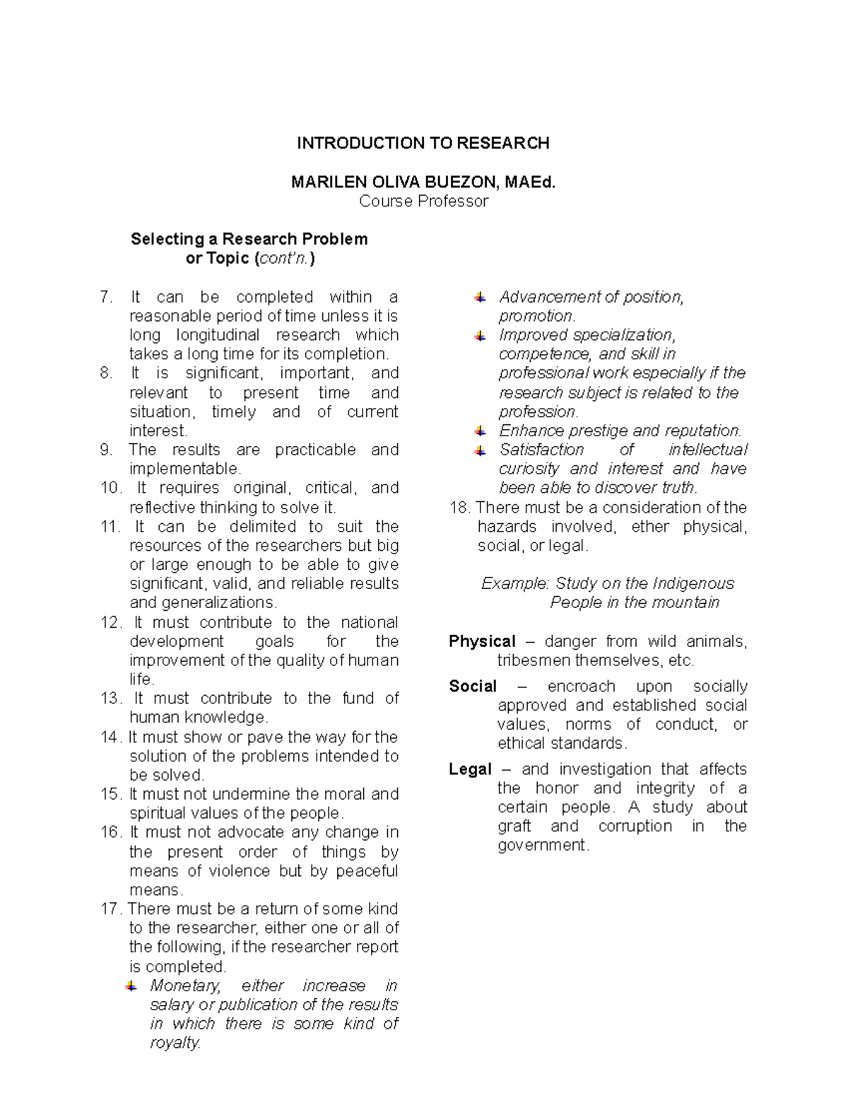 Research Handouts: Key Considerations for Selecting a Research Topic ...