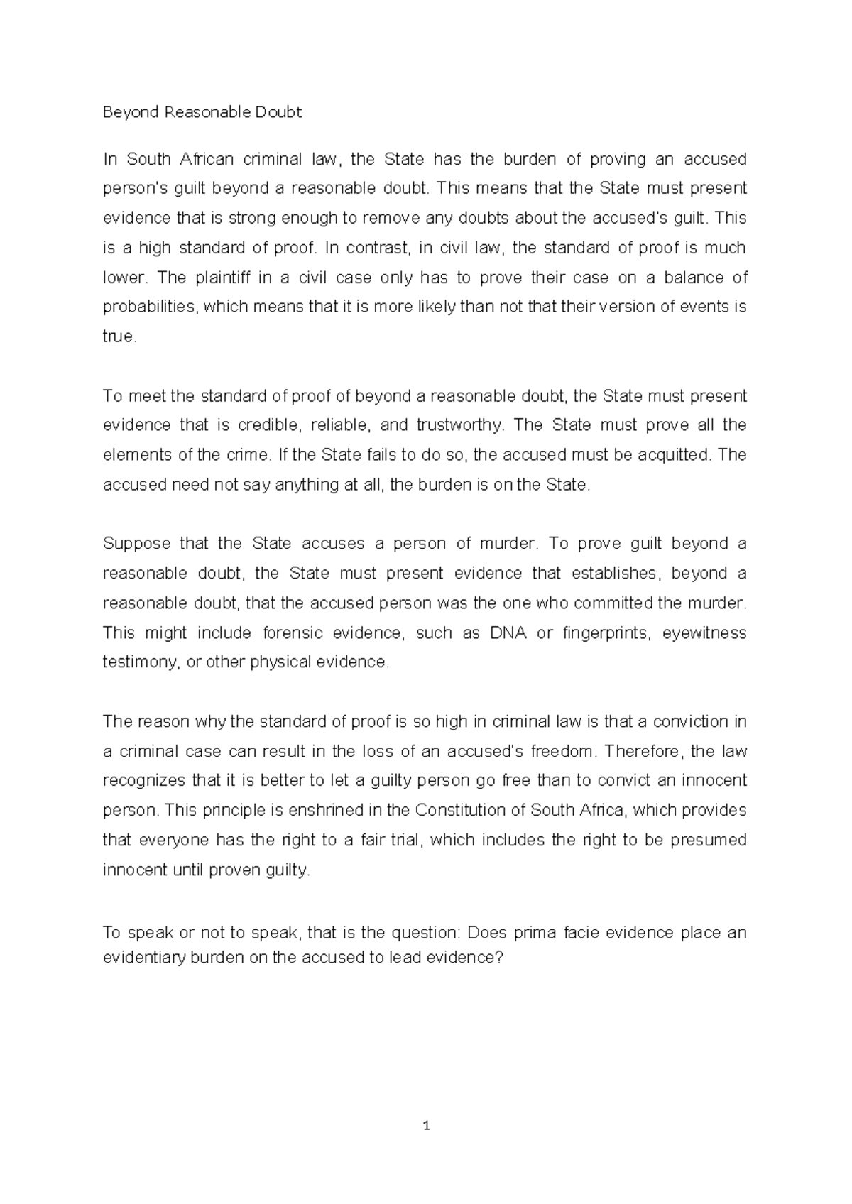 Understanding 'Beyond Reasonable Doubt' in South African Criminal Law ...