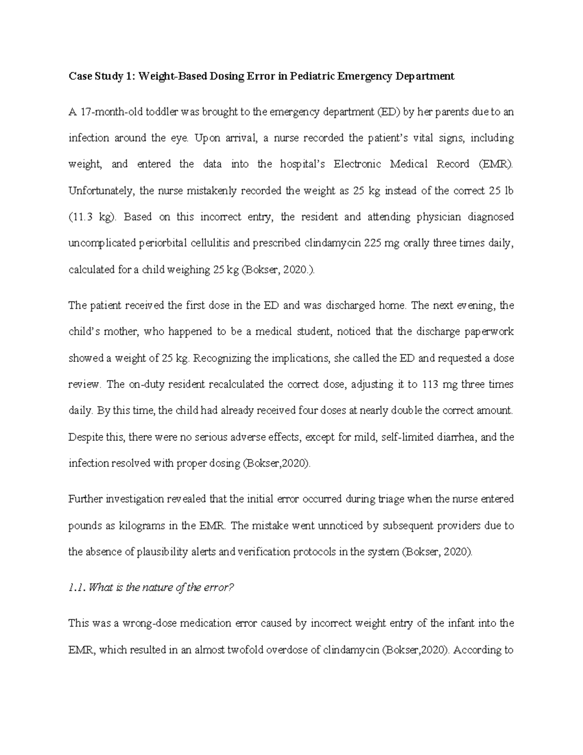 Case Study 1: Dosing Errors in Pediatric Emergency Care - Studocu