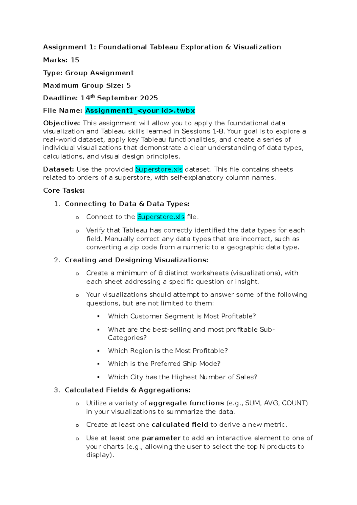 BA ZC420 Assignment 1: Foundational Tableau Visualization Guide - Studocu