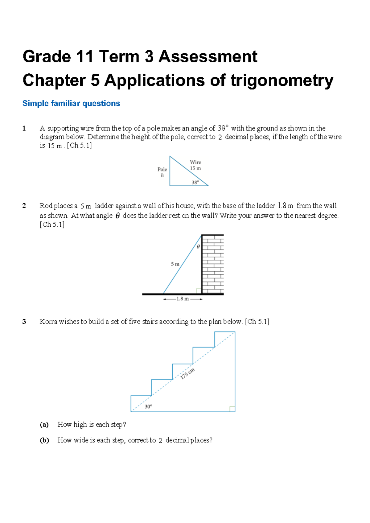 Grade 11 Term 3 Maths Standard Assessment - Applications of ...