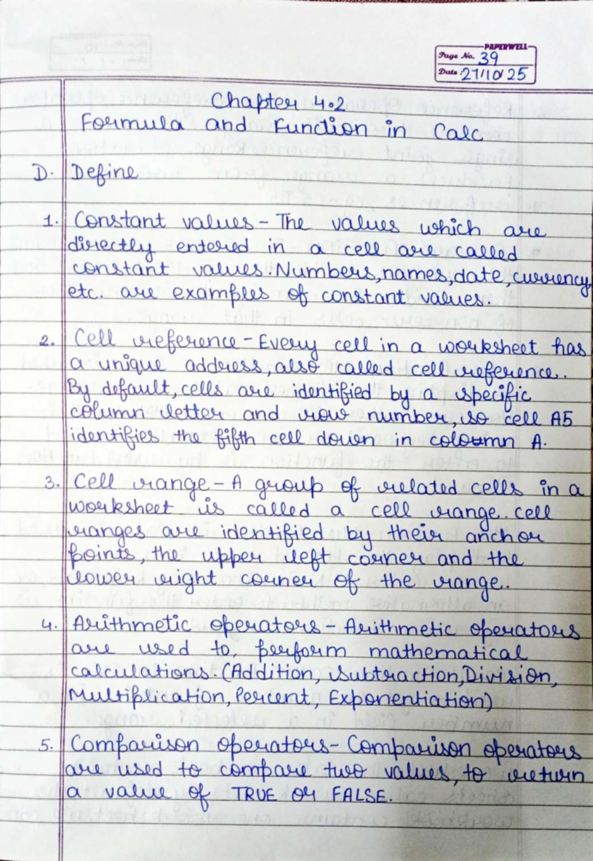 Formula & Functions in Calc - D. Chapter 4.2 Notes - Studocu