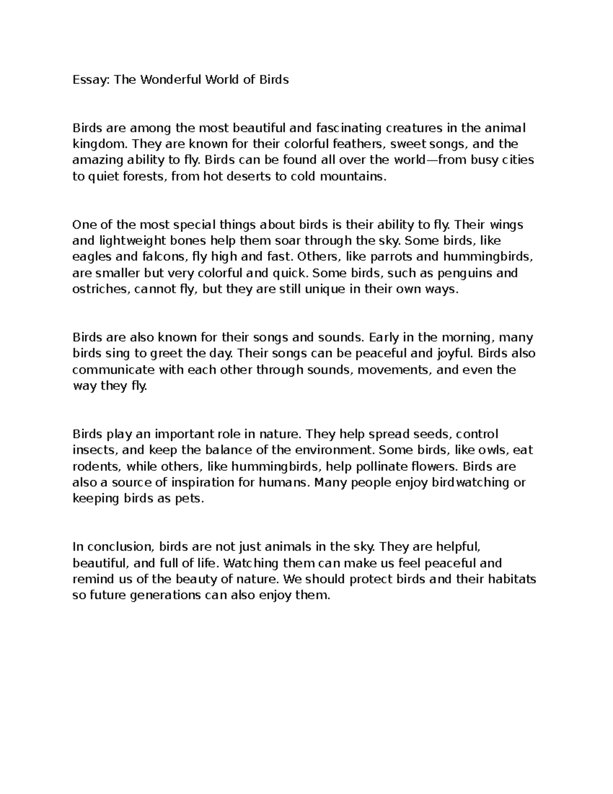 Essay: The Fascinating World of Birds - Studocu