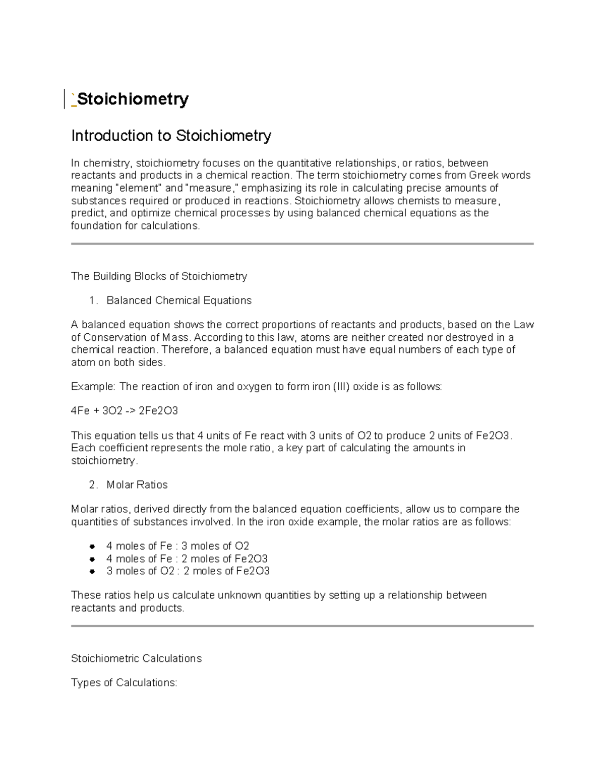 Stoichiometry Review: Key Concepts and Calculations - Studocu