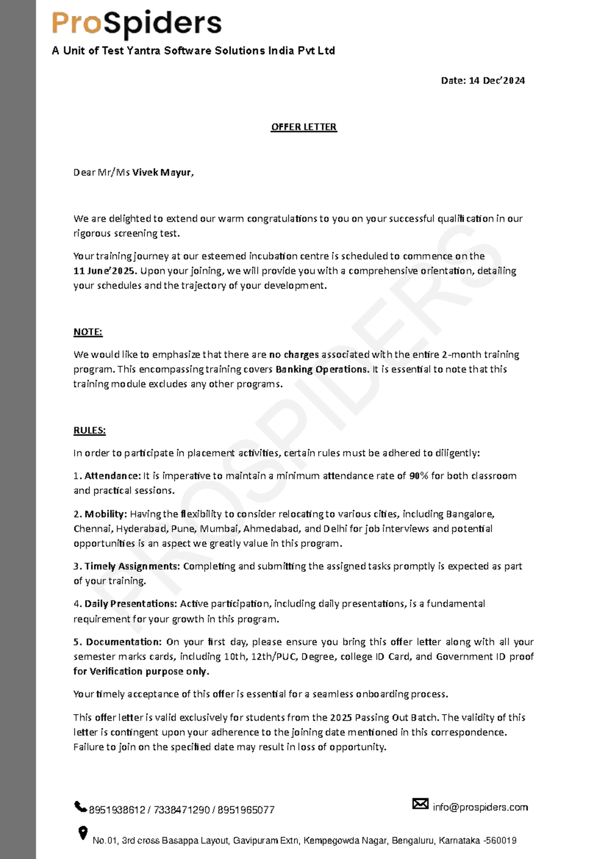Vivek Mayur Offer Letter - 8951938612 / 7338471290 / 8951965077 info ...