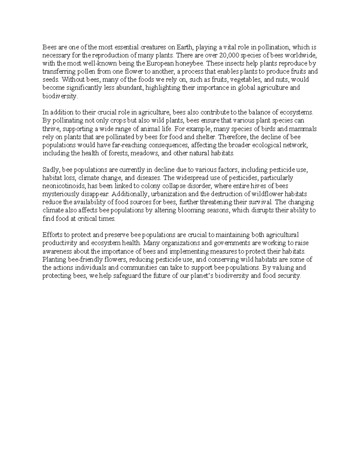 Short essay 1 - Bees are one of the most essential creatures on Earth ...