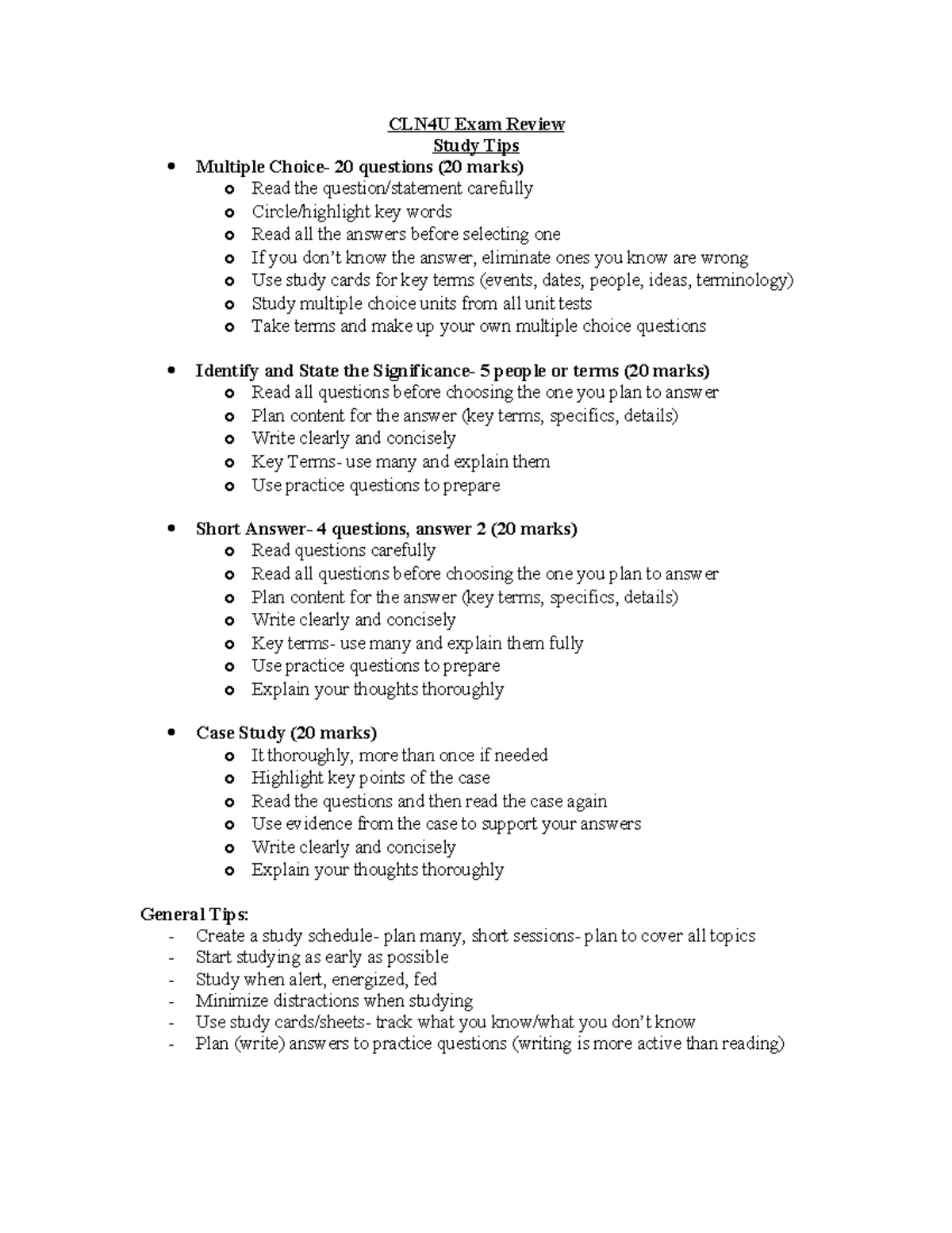 CLN4U Comprehensive Exam Review and Study Guide - Studocu