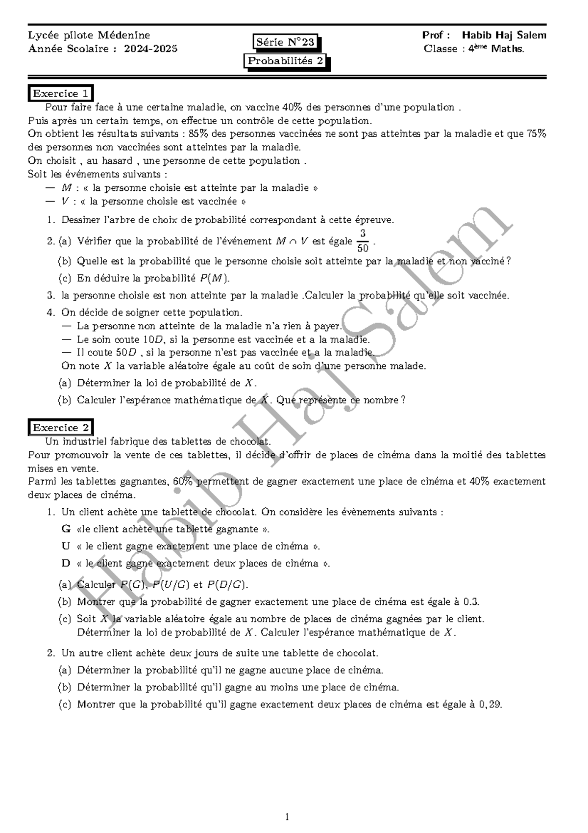 Probabilités 22 - Exercice Corrigé pour 4ème Maths - Studocu