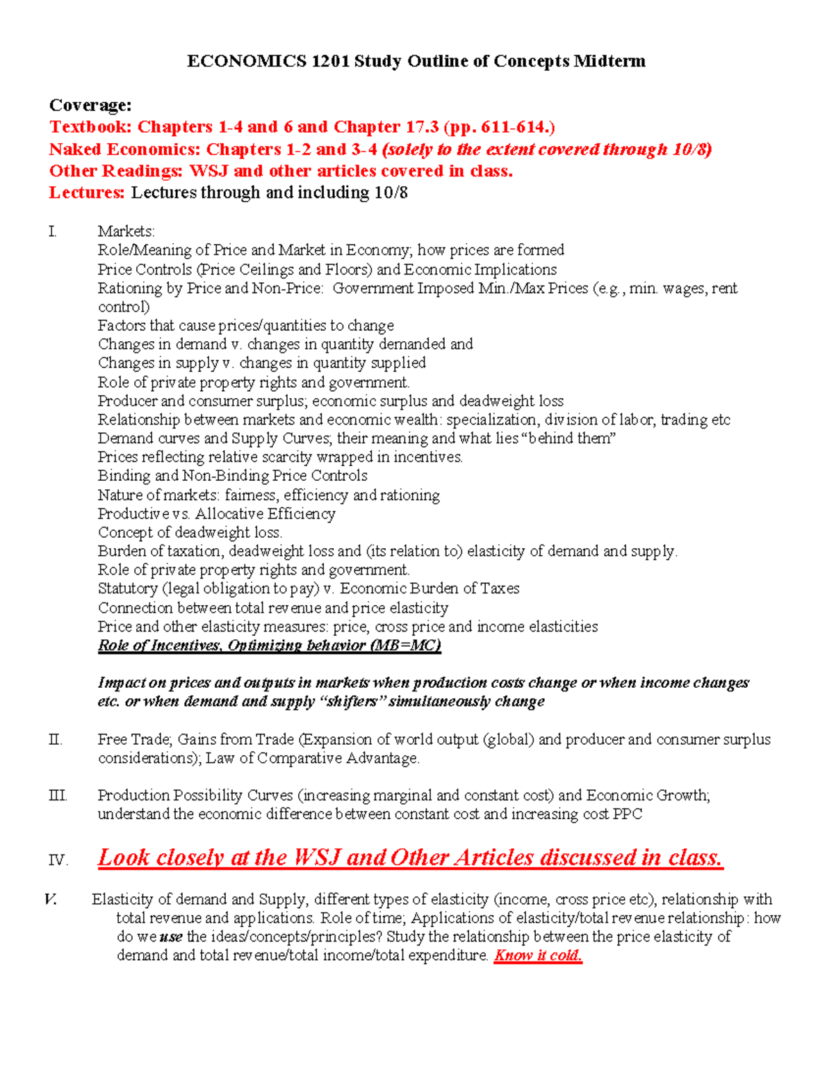 Economics 1201 Midterm Study Outline: Key Concepts and Topics - Studocu