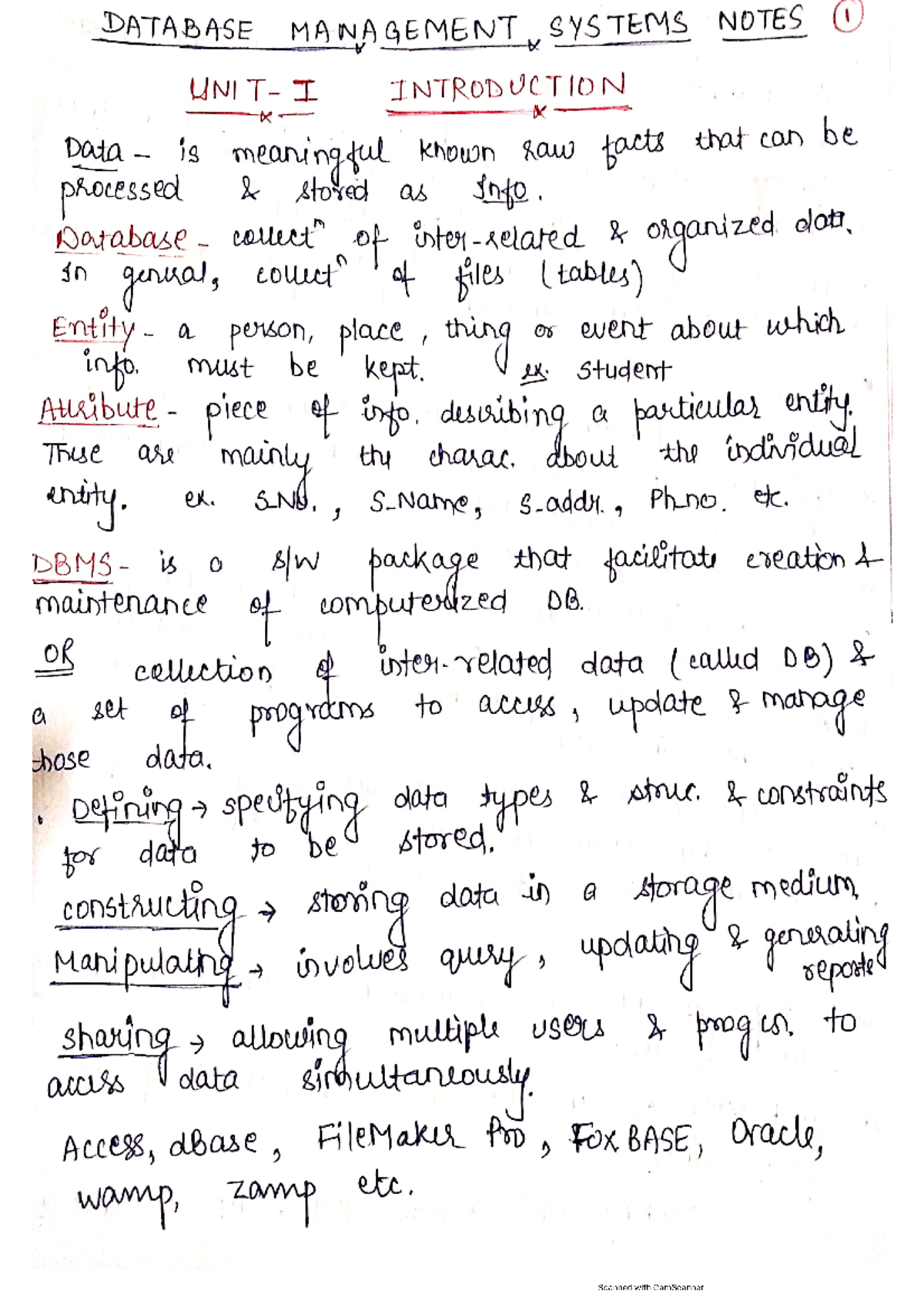 UNIT 1 - abc - DATABASE MANAGEMENT SYSTEMS NOTES I I INTRODUCTION is ...