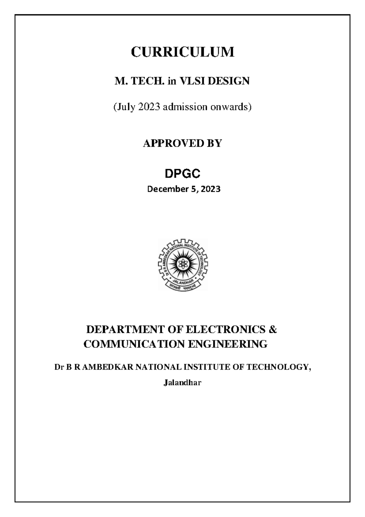 Syllabus M - CURRICULUM M. TECH. in VLSI DESIGN (July 2023 admission ...