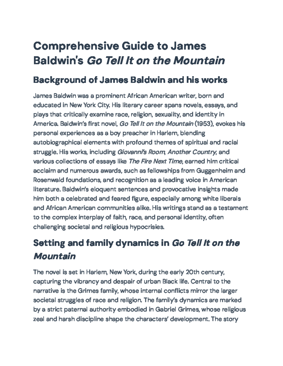 Comprehensive Guide to James Baldwin's Go Tell It on the Mountain ...