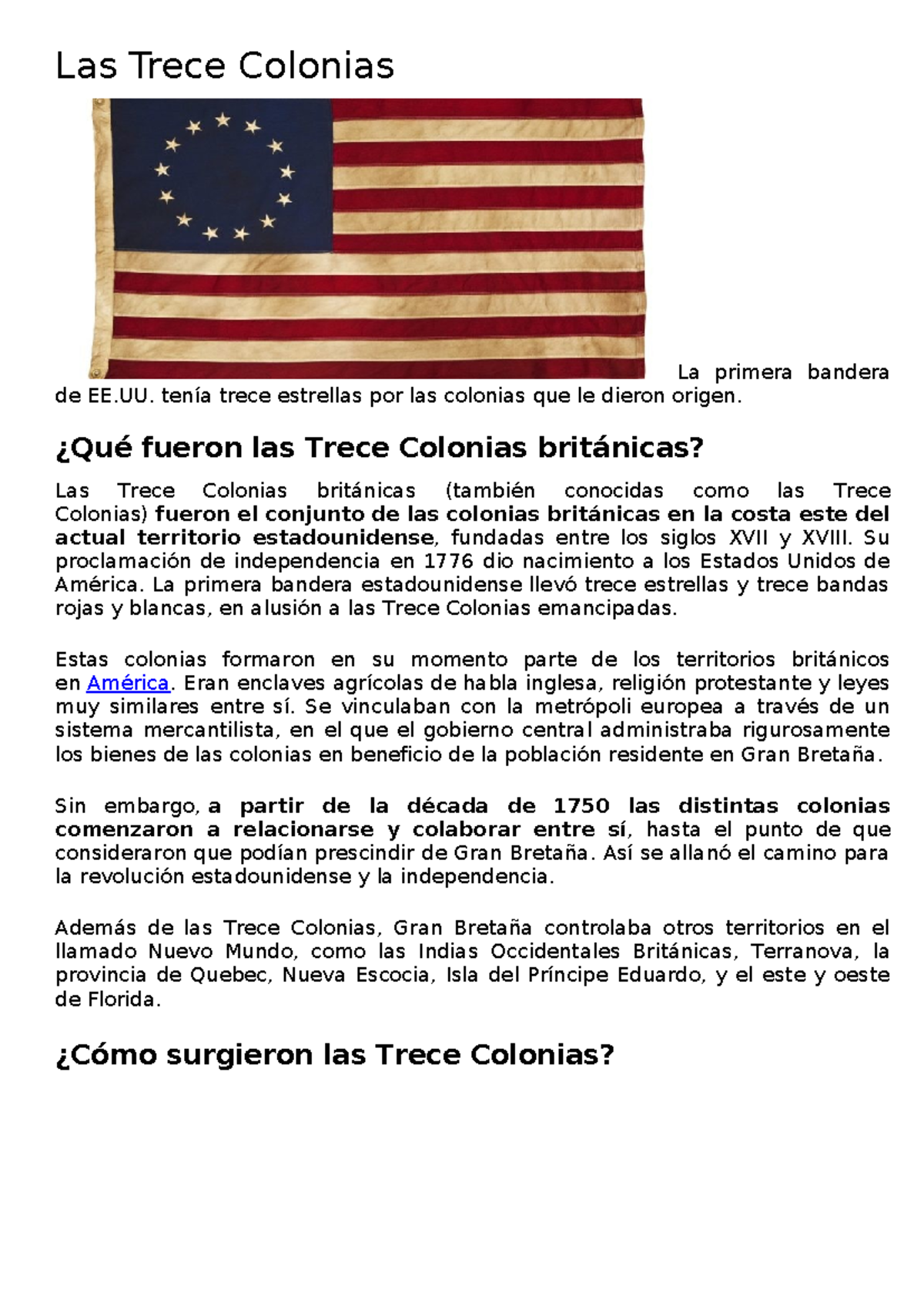 Las Trece Colonias - Material de apoyo sobre la independencia de los ...