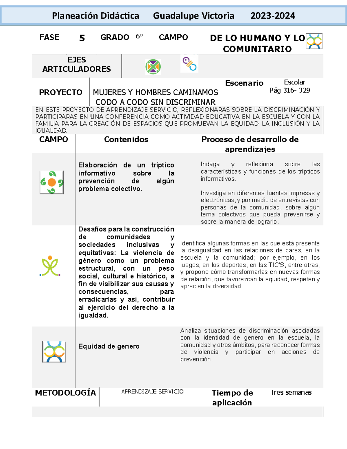 Proyecto de Aprendizaje: Codo a Codo Sin Discriminar (FASE 5 6°) - Studocu