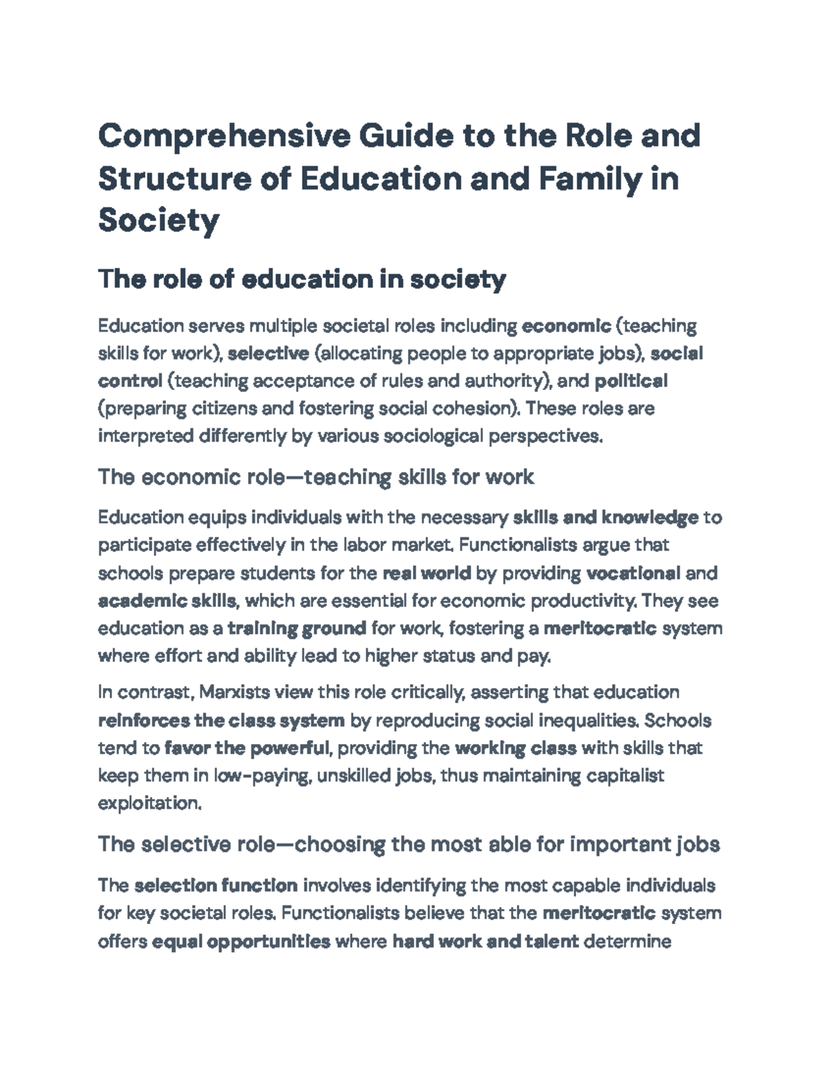Comprehensive Guide to Education and Family Structures in Society - Studocu