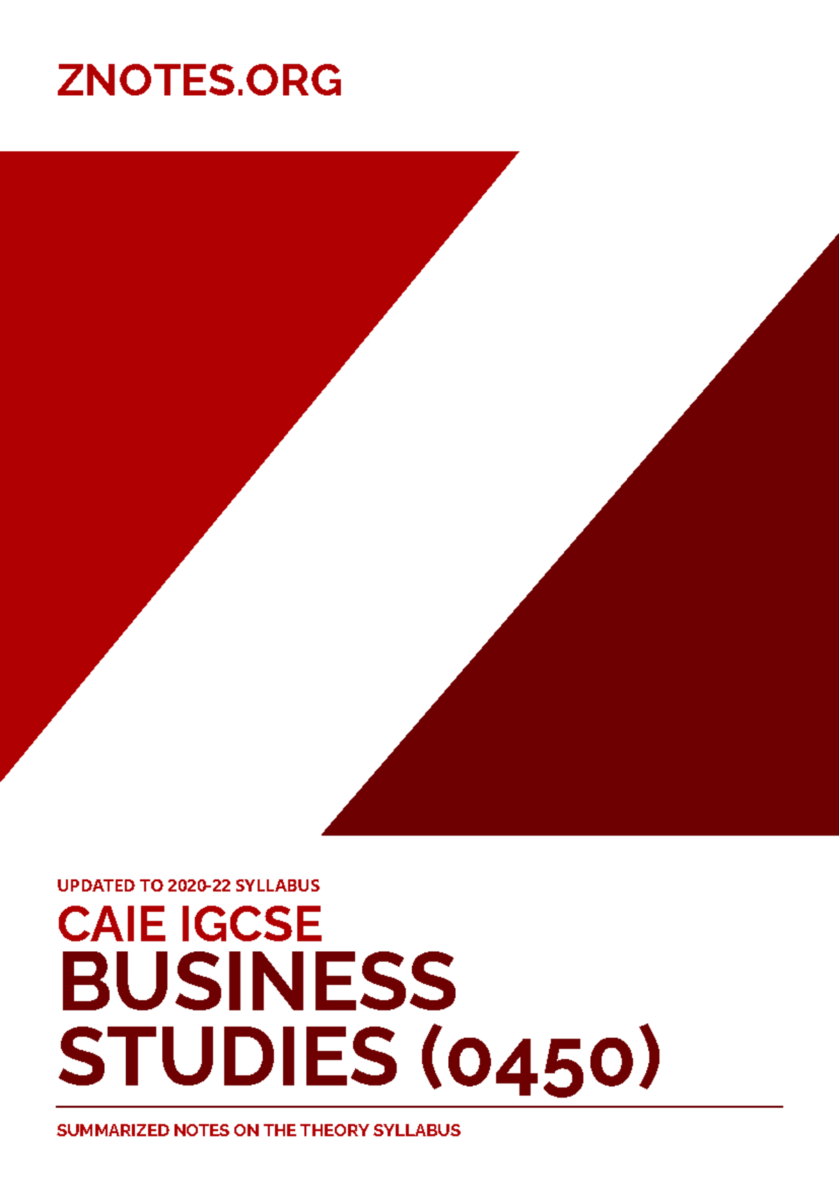 Znotes Business Studies (0450) Theory Syllabus Summary 2020-22 - Studocu
