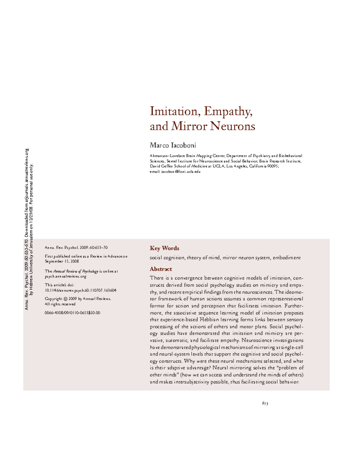Imitation, Empathy, and Mirror Neurons: Insights into Social Cognition ...