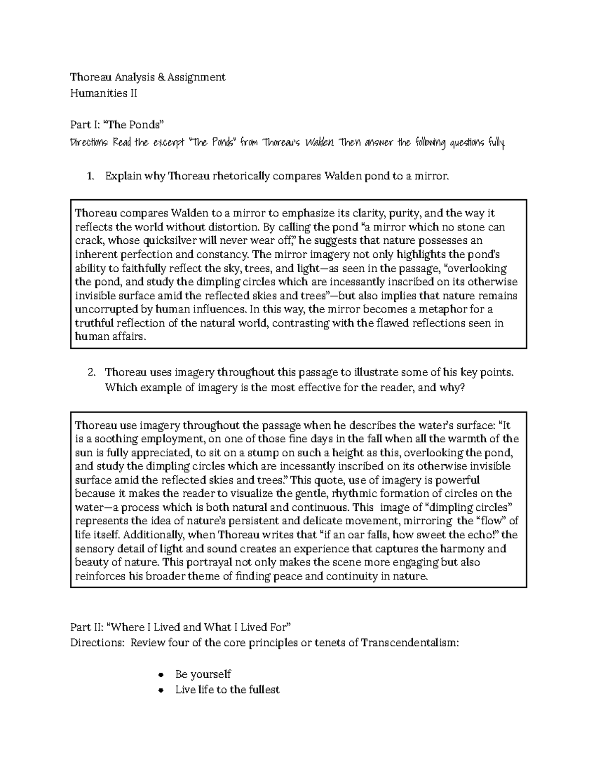Thoreau Analysis & Assignment - Thoreau Analysis & Assignment ...