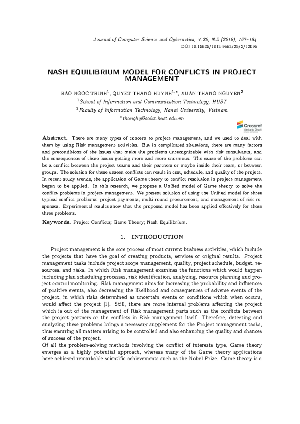 Nash Equilibrium Model for Conflicts in Project Management (CS 27 ...