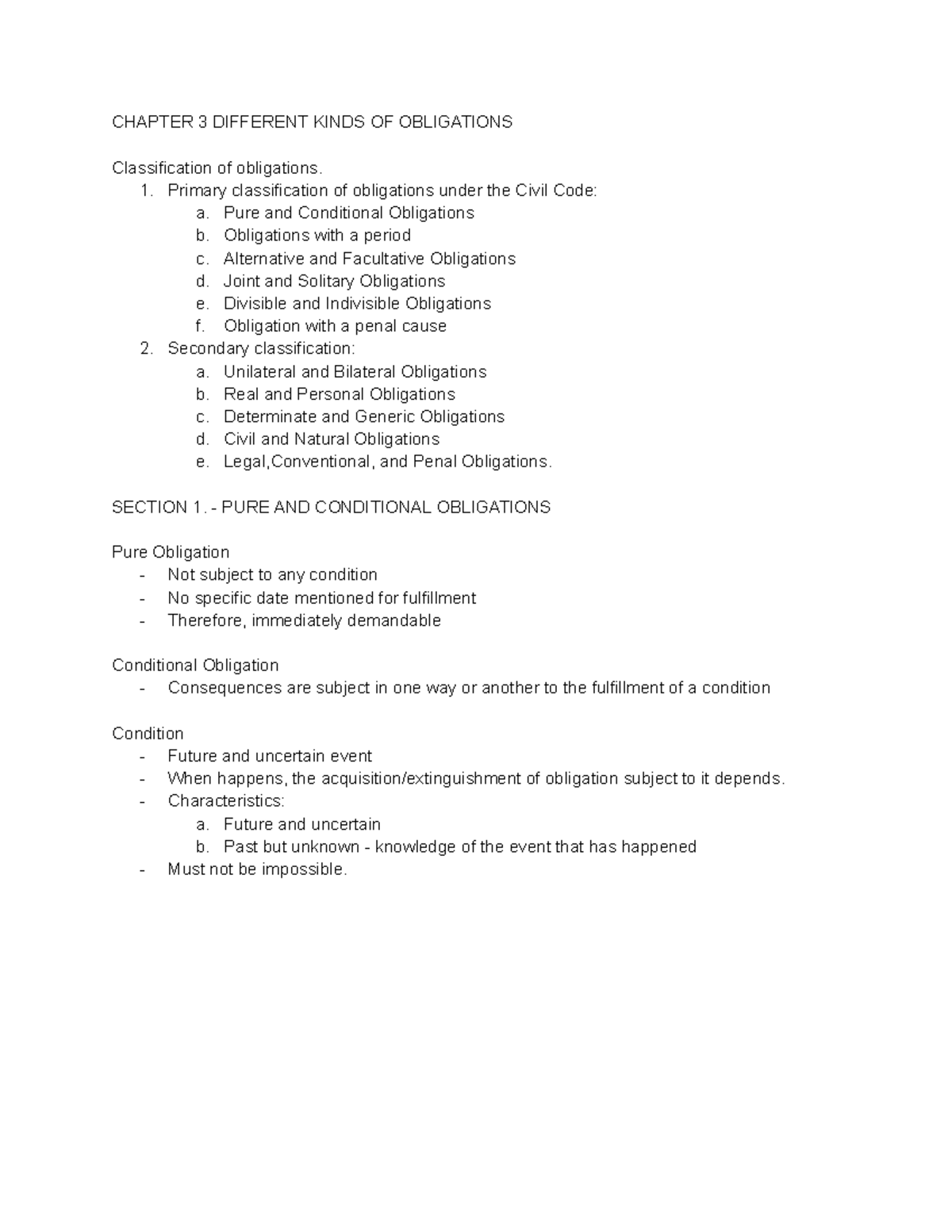 BLT 1 Chapter 3: Classification of Obligations Overview - Studocu