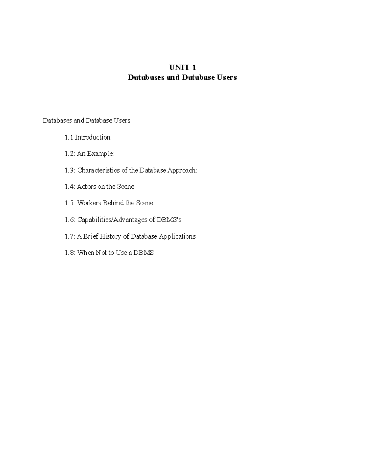 DBMS Notes - UNIT 1 Databases and Database Users Databases and Database ...