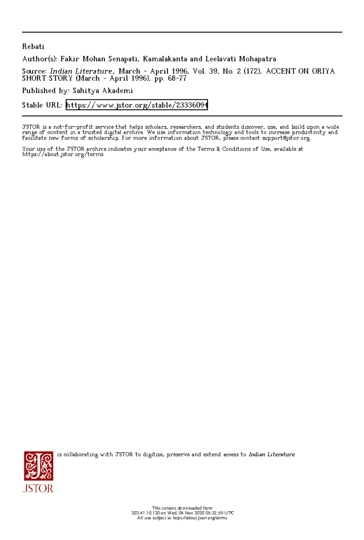 Rebati Summary - English Literature Overview (ENG 101) - Studocu