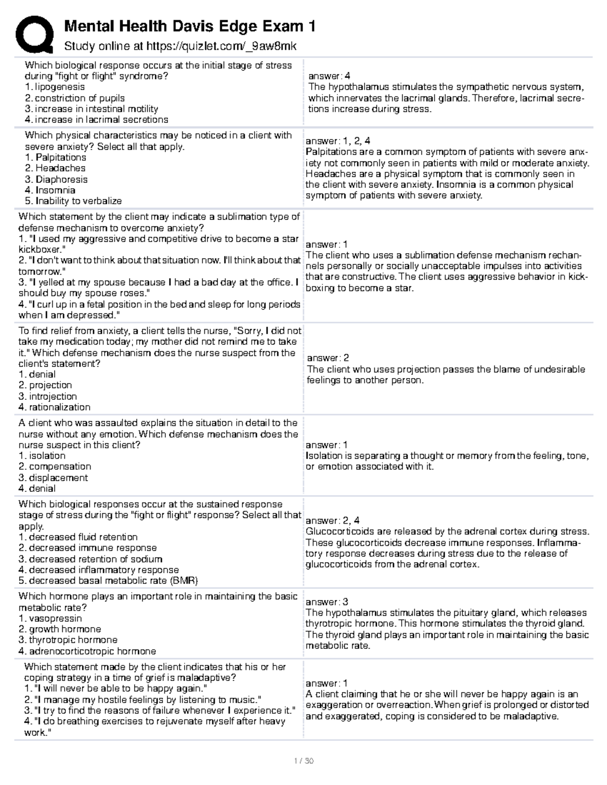 Mental Health Davis Edge Exam 1 Review Notes - Studocu