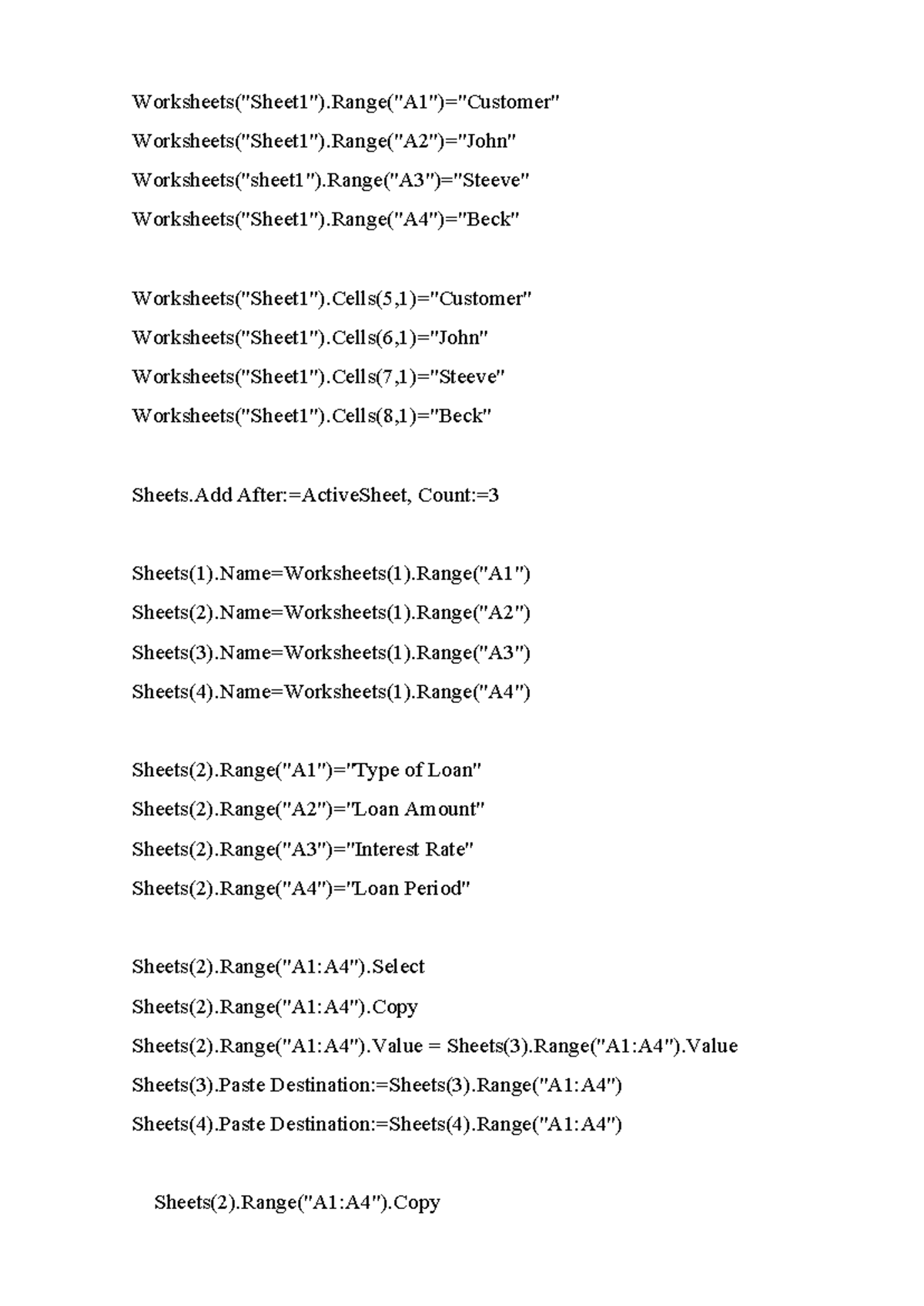 VBA Functions and Procedures for Excel (Course Code: Excel 101) - Studocu