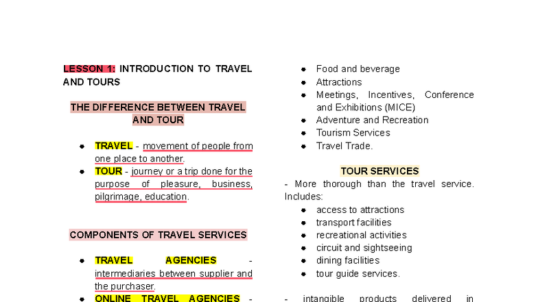TATM311 - Lesson 1: Intro to Travel & Tours Concepts - Studocu