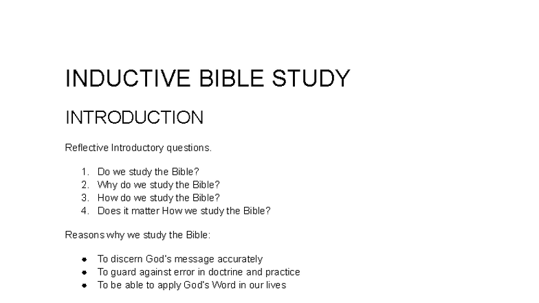 Inductive Bible Study (IBS) - A Comprehensive Introduction - Studocu
