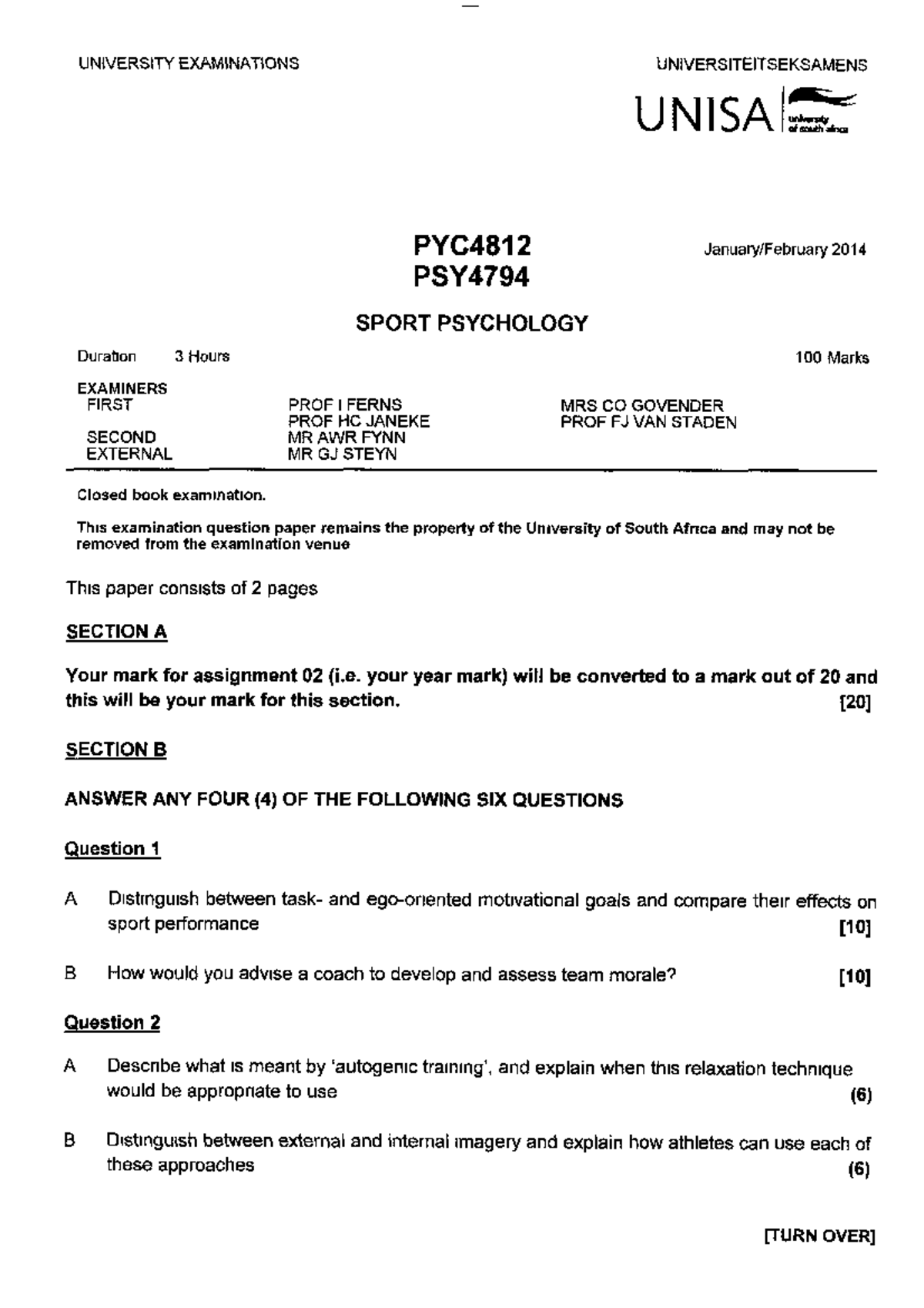 2014 Examination Paper - UNIVERSITY EXAMINATIONS UNIVERSITEITSEKSAMENS ...